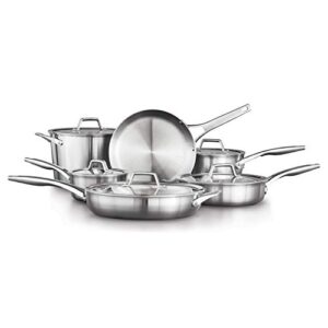 calphalon 11-piece pots and pans set, stainless steel kitchen cookware with stay-cool handles, dishwasher safe, silver