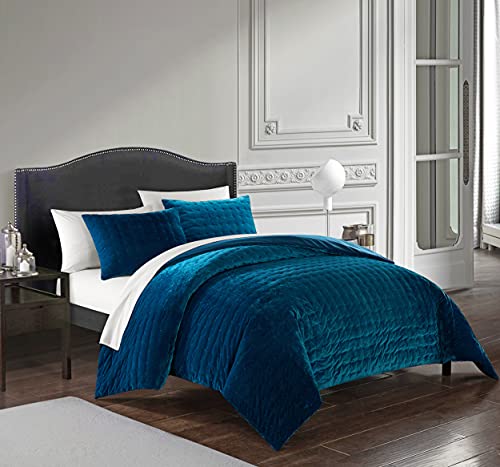 Chic Home Chyna 3 Piece Comforter Set Luxurious Hand Stitched Velvet Bedding-Decorative Pillow Shams Included, King, Teal