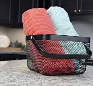 Nifty Solutions Small Mesh Basket with Folding Handles – Modern Metal Black Design, Rectangular Steel Construction, Home Storage Bin, Shelf, Cabinet & Closet Organizer, (7740SB-BLK)