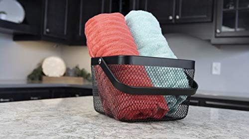 Nifty Solutions Small Mesh Basket with Folding Handles – Modern Metal Black Design, Rectangular Steel Construction, Home Storage Bin, Shelf, Cabinet & Closet Organizer, (7740SB-BLK)