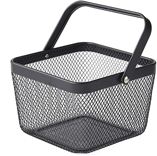 Nifty Solutions Small Mesh Basket with Folding Handles – Modern Metal Black Design, Rectangular Steel Construction, Home Storage Bin, Shelf, Cabinet & Closet Organizer, (7740SB-BLK)