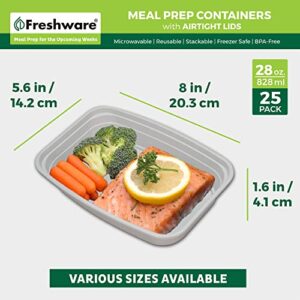 Freshware Meal Prep Containers [25 Pack] 1 Compartment Food Storage Containers with Lids, Bento Box, BPA Free, Stackable, Microwave/Dishwasher/Freezer Safe (28 oz)