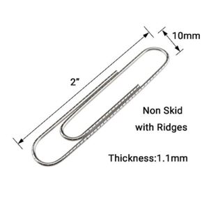 LQJ Pro Paperclips Nonskid Large Sturdy 2” Length Paper Clips with Ridges Non Skid Heavy Duty Tight Grip Thick Rust Proof Reusable Metal Bright Silver for Home Office School 100 Pack