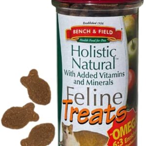 Bench & Field Holistic Natural Healthy Kitty Cat Treats | Crunchy Fish-Shaped Bites | Delicious Seafood Flavored Snack, 3-Ounce (Pack of 3 Bottles)