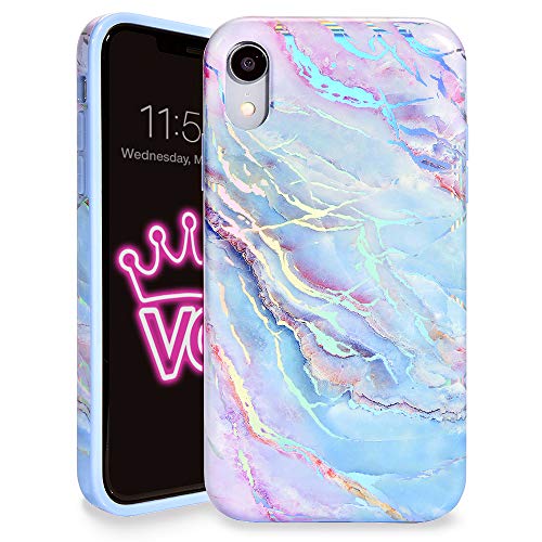 Velvet Caviar Compatible with iPhone XR Cases Marble for Girls & Women - Cute Protective Phone Case (Pink Iridescent Holographic Blue)