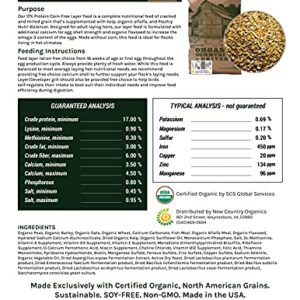 New Country Organics | Corn-Free Classic Layer Feed for Laying Hens | Corn-Free and Soy-Free | 17% Protein | Certified Organic and Non-GMO | 50 lbs