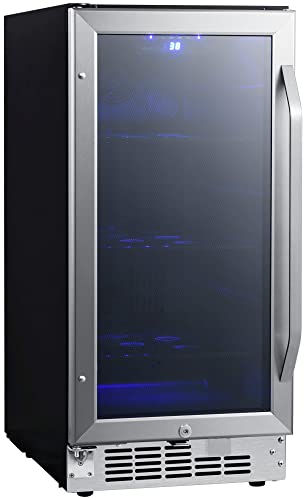 EdgeStar CBR902SG 15 Inch Wide 80 Can Built-In Beverage Cooler with Blue LED Lighting