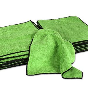 Eurow Microfiber Cleaning Towels, 350GSM, Green with Black Trim, 12 by 12 Inches, Pack of 50