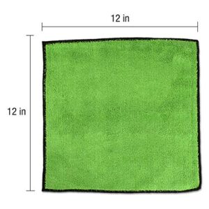 Eurow Microfiber Cleaning Towels, 350GSM, Green with Black Trim, 12 by 12 Inches, Pack of 50