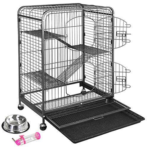 ZENY 37-inch Metal Ferret Chinchilla Cage with 2 Front Doors 4 Levels Small Animal Hutch for Squirrel/Rabbit/Rat Indoor Outdoor Use, Black