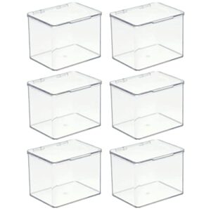 mDesign Small Plastic Home Office Storage Organizer Box Containers w/Hinged Lid for Desktops - Holds Pens, Pencils, Sticky Notes, Highlighters, Staples, Supplies - Lumiere Collection - 6 Pack - Clear