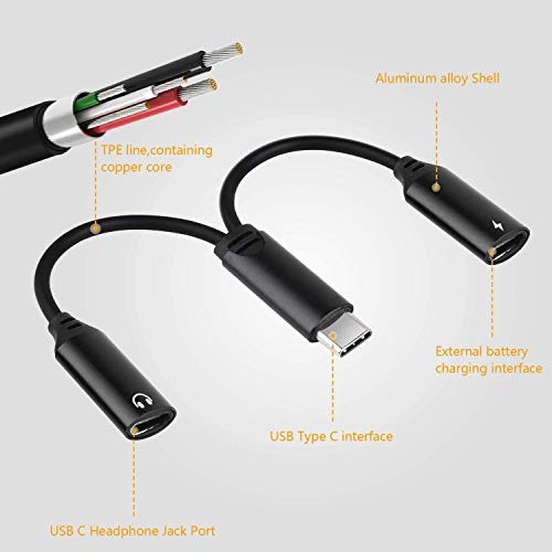 Mxcudu USB C Splitter, 2 in 1 USB C to USB C Headphone Adapter&PD Fast Charger USB C Earphone Dongle Compatible with Samsung Galaxy S23/S22/S21/S21FE/S20FE, Google Pixel 7/7Pro/6/6Pro/5, iPad Pro