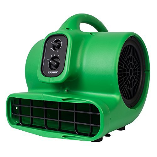 XPOWER P-430AT Medium Sized Air Mover, Carpet Dryer, Floor Blower, and Utility Fan- Features a Timer & Built-in Power Outlets – Green (4 Fans)