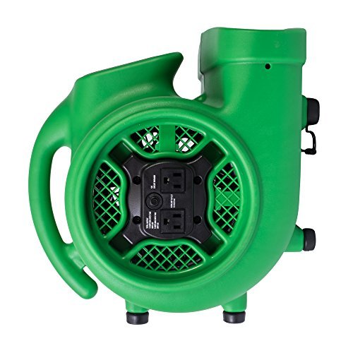 XPOWER P-430AT Medium Sized Air Mover, Carpet Dryer, Floor Blower, and Utility Fan- Features a Timer & Built-in Power Outlets – Green (4 Fans)