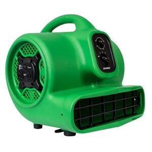 XPOWER P-430AT Medium Sized Air Mover, Carpet Dryer, Floor Blower, and Utility Fan- Features a Timer & Built-in Power Outlets – Green (4 Fans)