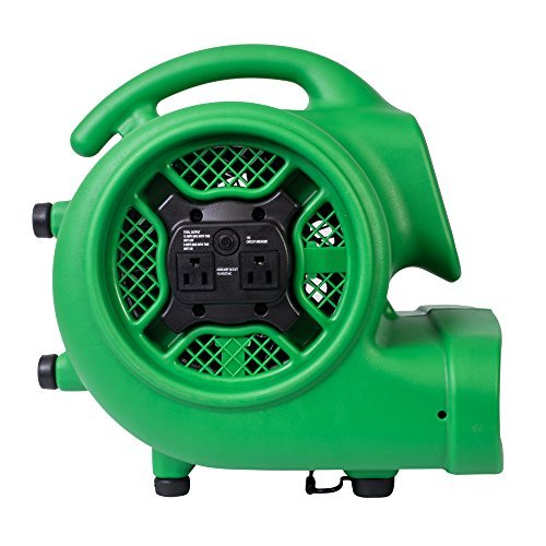 XPOWER P-430AT Medium Sized Air Mover, Carpet Dryer, Floor Blower, and Utility Fan- Features a Timer & Built-in Power Outlets – Green (4 Fans)