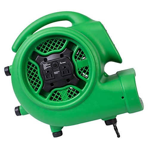 XPOWER P-430AT Medium Sized Air Mover, Carpet Dryer, Floor Blower, and Utility Fan- Features a Timer & Built-in Power Outlets – Green (4 Fans)