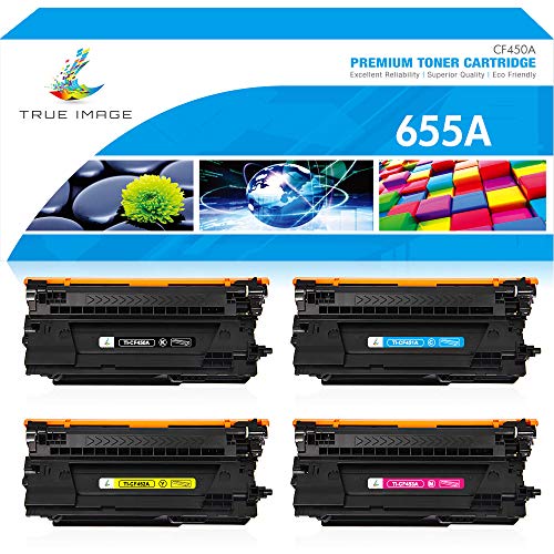 TRUE IMAGE Compatible Toner Cartridge Replacement for HP 655A CF450A CF451A CF452A CF453A Enterprise M652n M652 M653dn M653x M653 MFP M681dh M682z Printer (Black Cyan Yellow Magenta, 4-Pack)