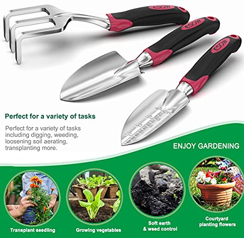 ESOW 11 Includes Hand, Transplant Trowel and Cultivator H Tool Set, 3 Piece Cast-Aluminum Heavy Duty Gardening Kit I, b