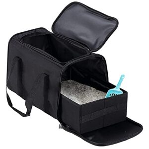 portable cat litter box black,2in 1 travel litter box,cat litter box for travel,foldable cat travel litter box light weight