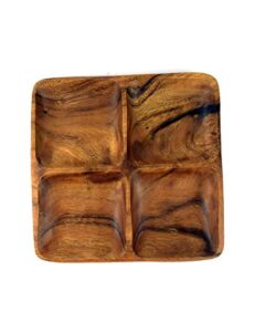 upit acacia wood 4 section divided square serving tray dessert platters, 10 inch