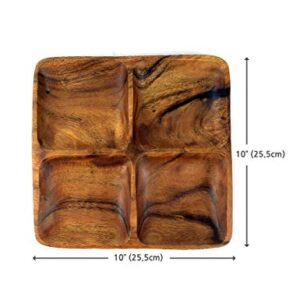 UPIT Acacia Wood 4 Section Divided Square Serving Tray Dessert Platters, 10 inch