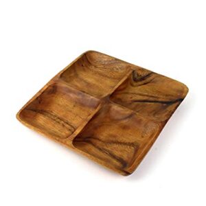 UPIT Acacia Wood 4 Section Divided Square Serving Tray Dessert Platters, 10 inch