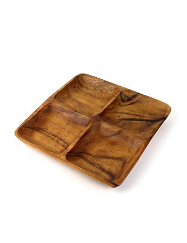 UPIT Acacia Wood 4 Section Divided Square Serving Tray Dessert Platters, 10 inch