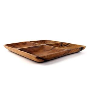 UPIT Acacia Wood 4 Section Divided Square Serving Tray Dessert Platters, 10 inch