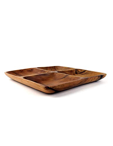 UPIT Acacia Wood 4 Section Divided Square Serving Tray Dessert Platters, 10 inch