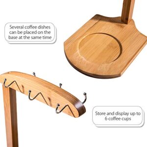 WINGOFFLY Cup Holder Mug Rack - Bamboo Coffee Cup Rack Home Storage Creative Tea Mug and Saucer Display Organizer for Coffee Mugs, Tea Cups, Mason Jars, and More - Holds 6 Mugs