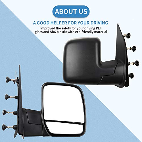 ECCPP Passenger Side Mirrors, Right Rear View Mirrors fit 2003-2013 For Ford E-150 E-250 2004-2013 For Ford E-350 E-450 Super Duty E-450 Econoline Black Manual Folding