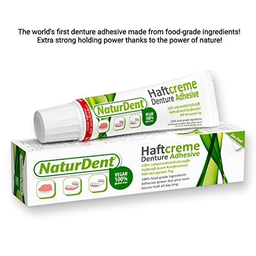 Natural Strong Denture Adhesive NaturDent | Holds Dentures Longer and Stronger | NO Zinc NO Paraben No Yucky Taste | Bundle with Dentu-Care Denture Storage Box Case