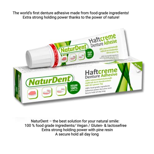 Natural Strong Denture Adhesive NaturDent | Holds Dentures Longer and Stronger | NO Zinc NO Paraben No Yucky Taste | Bundle with Dentu-Care Denture Storage Box Case