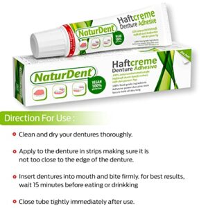 Natural Strong Denture Adhesive NaturDent | Holds Dentures Longer and Stronger | NO Zinc NO Paraben No Yucky Taste | Bundle with Dentu-Care Denture Storage Box Case