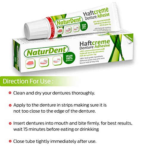 Natural Strong Denture Adhesive NaturDent | Holds Dentures Longer and Stronger | NO Zinc NO Paraben No Yucky Taste | Bundle with Dentu-Care Denture Storage Box Case