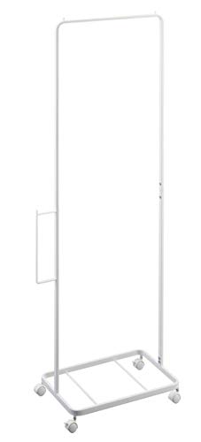 Yamazaki Home Laundry Hanging Bar and Wire Storage Rack | Steel + Wood | Tall | Rolling Carts, White