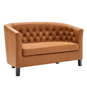 modway prospect upholstered contemporary modern loveseat in tan faux leather