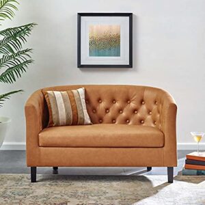 Modway Prospect Upholstered Contemporary Modern Loveseat In Tan Faux Leather