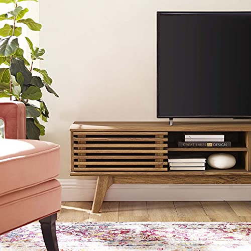 Modway Render 70" Mid-Century Modern Low Profile Media Console TV Stand, 70 Inch, Walnut Walnut