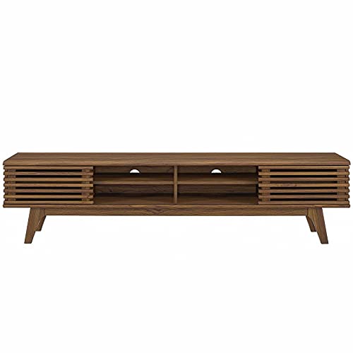 Modway Render 70" Mid-Century Modern Low Profile Media Console TV Stand, 70 Inch, Walnut Walnut