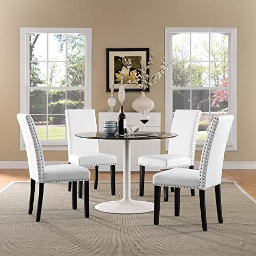 Modway Parcel Modern Faux Leather Upholstered Parsons Four Dining Chairs in White