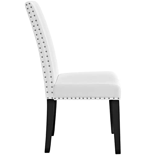 Modway Parcel Modern Faux Leather Upholstered Parsons Four Dining Chairs in White