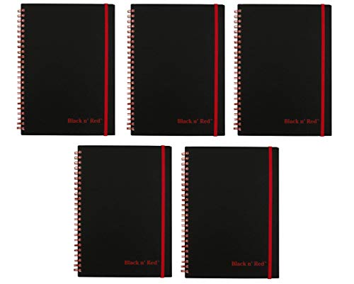 Black n' Red Twin Wire Poly Cover Notebook, 8-1/4 x 5-7/8 inches, Black/Red, 70 Ruled Sheets (C67009) (5)