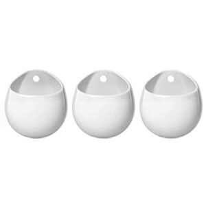 Mkono 4 Inch Wall Mounted Planter Round Ceramic Hanging Plant Holder Decorative Flower Display Vase Succulent Pots for Indoor Plants, Set of 3, White (Plants NOT Included)