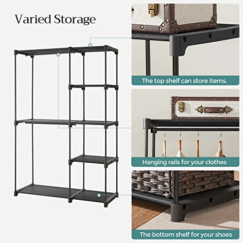 SONGMICS Portable Closet, Freestanding Closet Organizer, Clothes Rack with Shelves, Hanging Rods, Storage Organizer, for Cloakroom, Bedroom, 44.1 x 16.9 x 65 Inches, Black URYG24BK