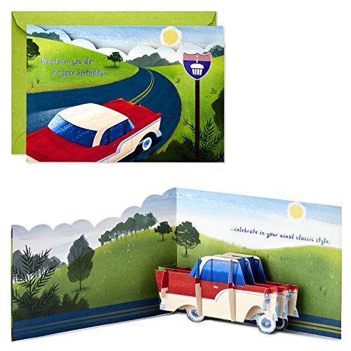 Hallmark Paper Wonder Displayable Pop Up Birthday Card (Classic Car)