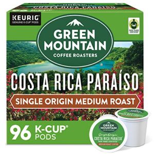 green mountain coffee roasters costa rica paraiso, single-serve keurig k-cup pods, medium roast coffee, 96 count (pack of 4)