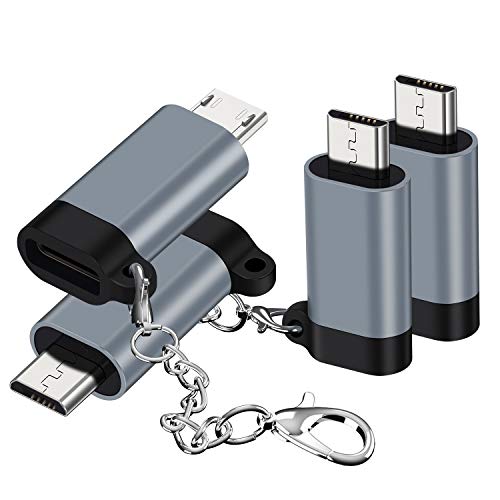 USB C to Micro USB Adapter, (4-Pack) Type C Female to Micro USB Male Convert Connector with Keychain Charge & Data Sync Compatible Samsung Galaxy S7/S7 Edge, Nexus 5/6 and Micro USB Devices(Grey)