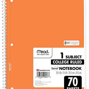 Mead Spiral Notebooks, 6 Pack, 1-Subject, College Ruled Paper, 10-1/2" x 8”, 70 Sheets per Notebook, Assorted Colors (73065)…